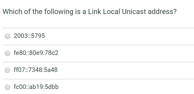 Solved Which of the following is a Link Local Unicast | Chegg.com