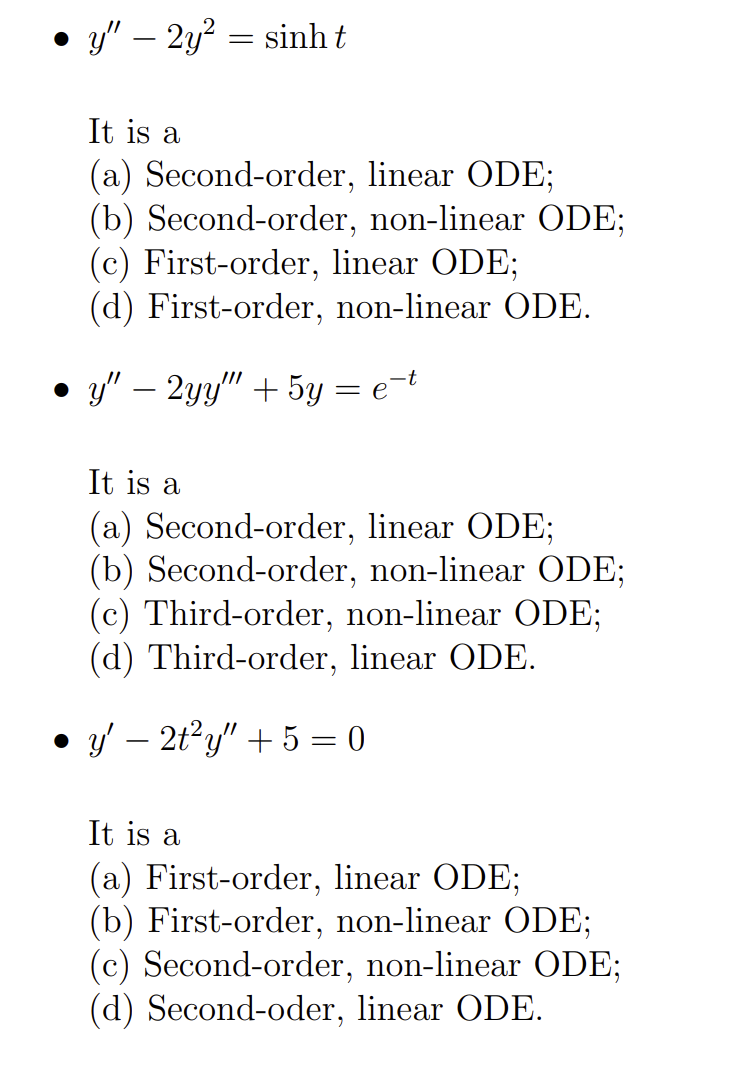 Solved • Y" – 2y2 = sinht It is a (a) Second-order, linear | Chegg.com