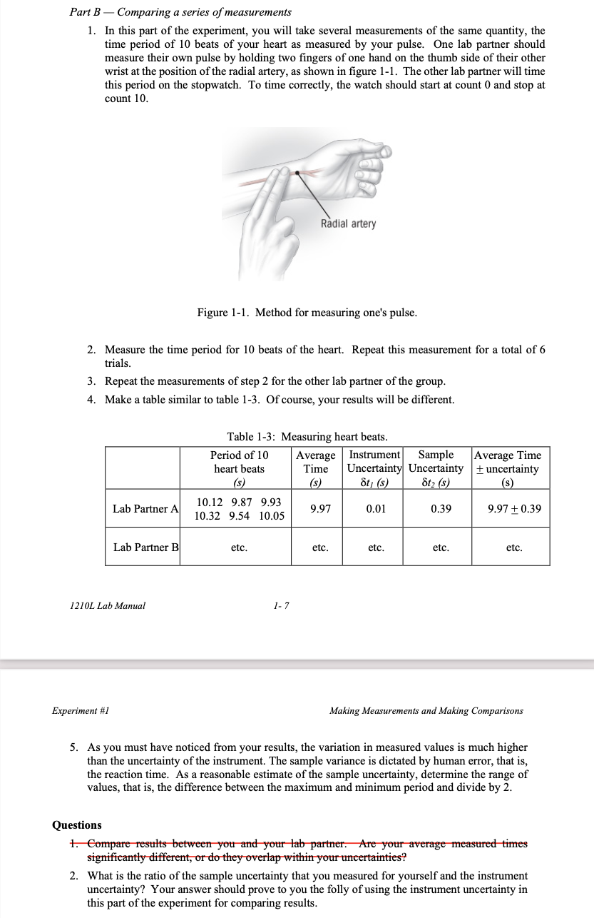 Solved For part B of the experiment, I was instructed | Chegg.com