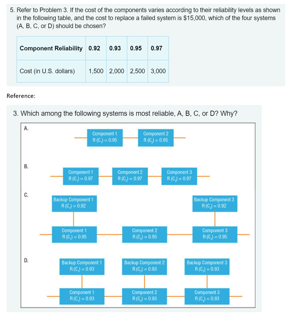 Solved 5. Refer to Problem 3. If the cost of the components | Chegg.com