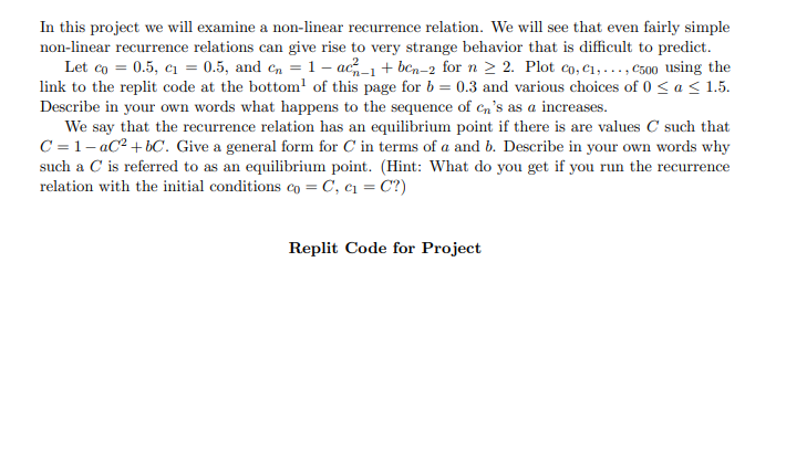 In this project we will examine a non-linear | Chegg.com