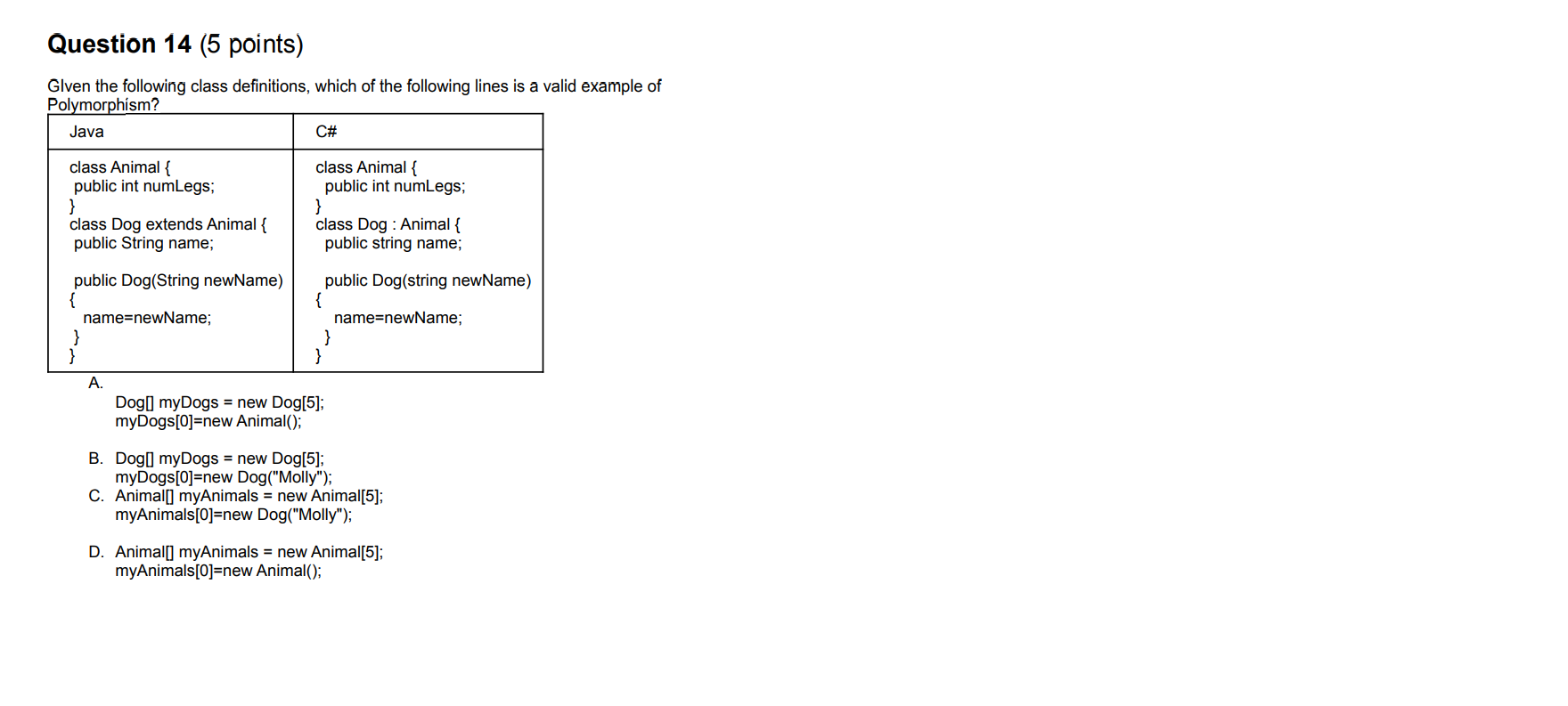Solved Question 14 (5 points) Glven the following class | Chegg.com
