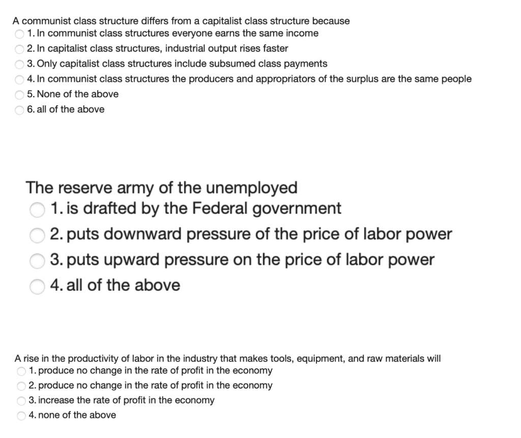 Solved A communist class structure differs from a capitalist | Chegg.com