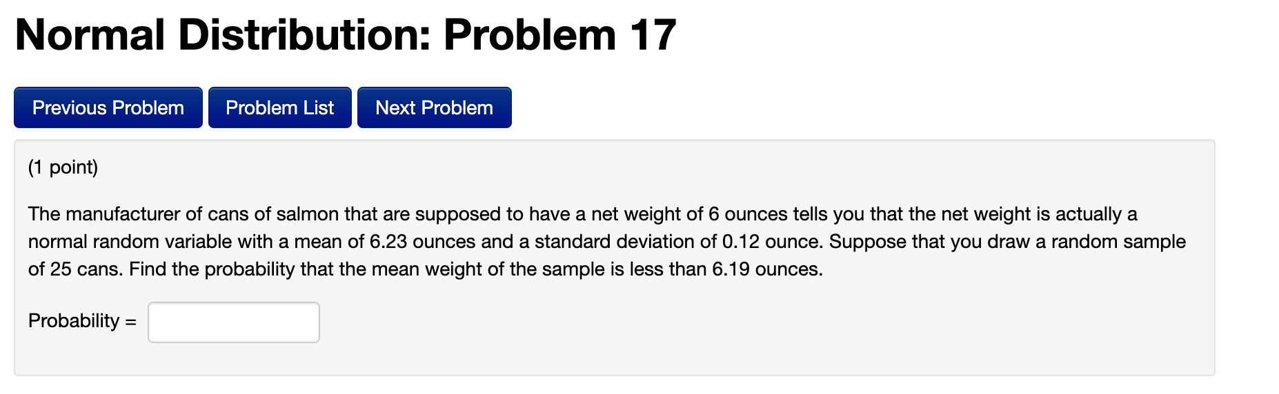 Solved Normal Distribution: Problem 17 Previous Problem | Chegg.com