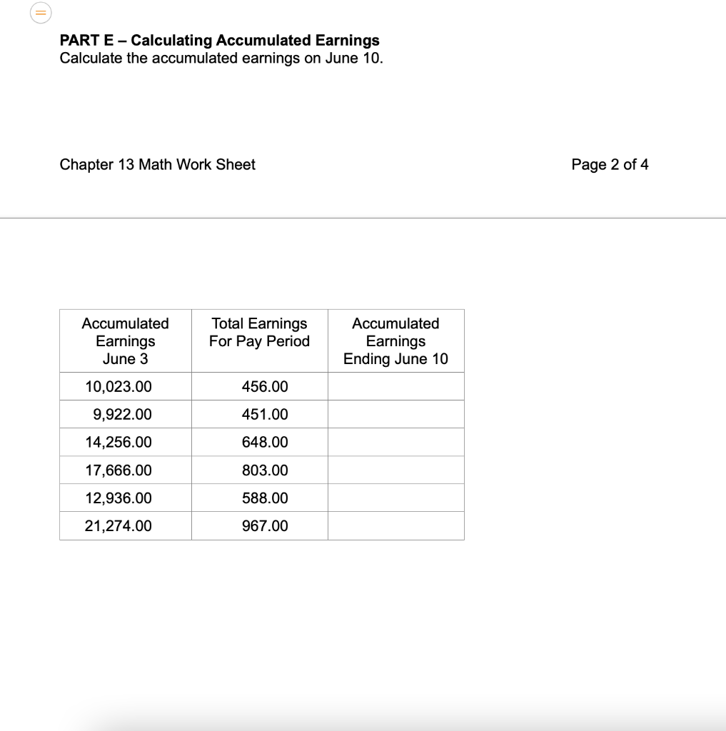 Solved CHAPTER 13 - MATH WORK SHEET PART A - Calculating | Chegg.com