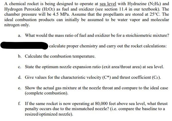 Solved A chemical rocket is being designed to operate at sea | Chegg.com