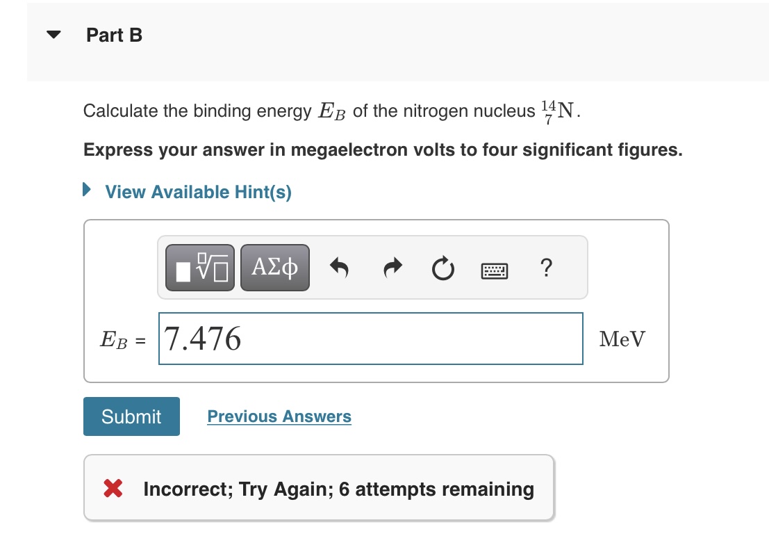Solved Calculate the binding energy EB of the nitrogen | Chegg.com
