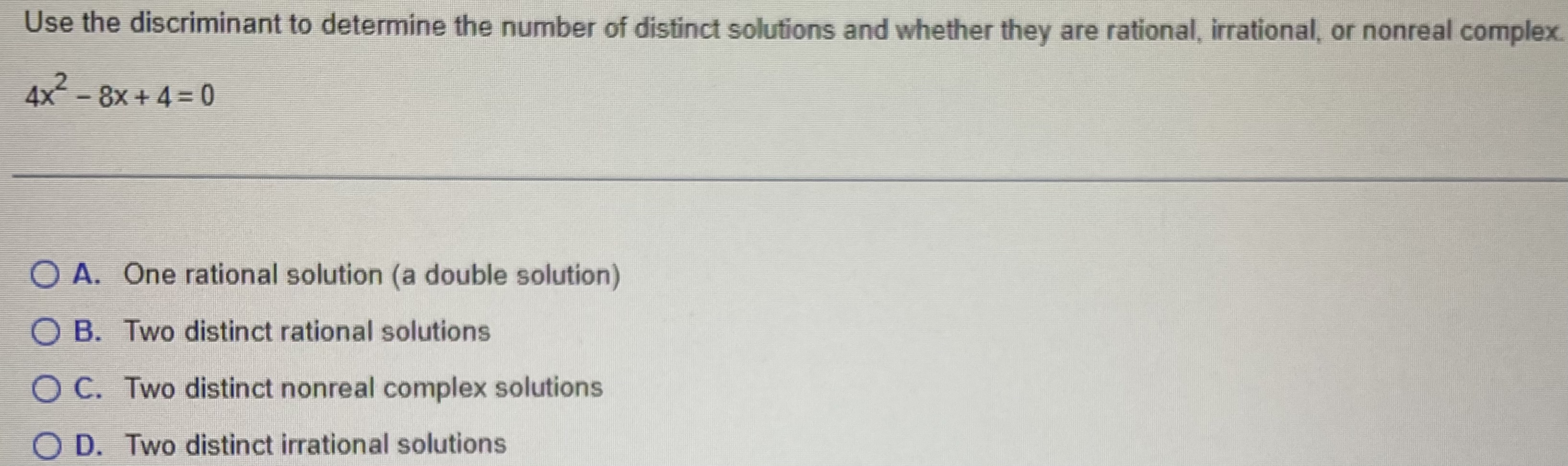 Solved Use the discriminant to determine the number of | Chegg.com