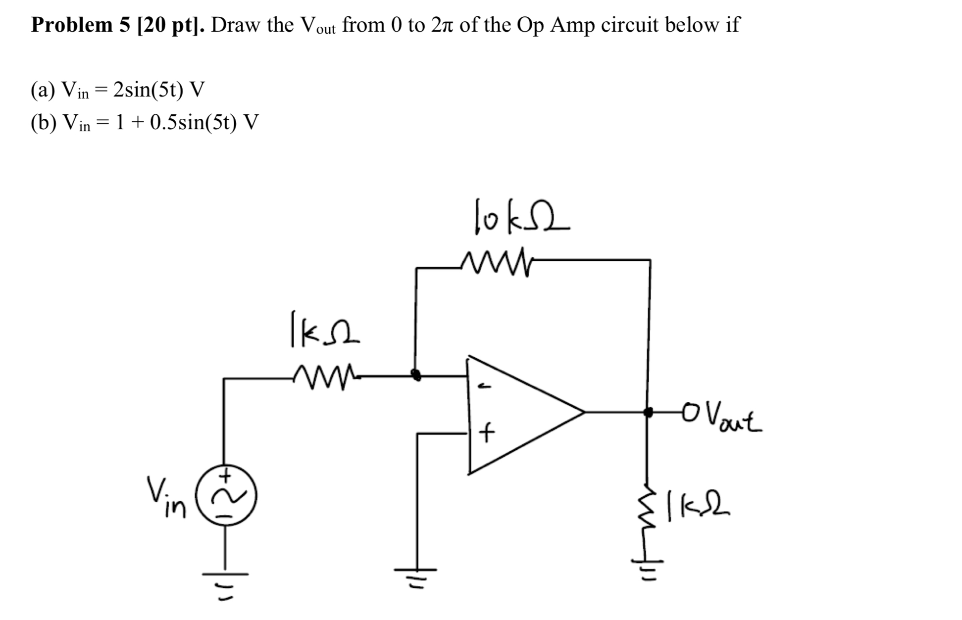 Solved 20pt Vout ﻿from 0 to 2πof ﻿the Op ﻿Amp circuit below | Chegg.com