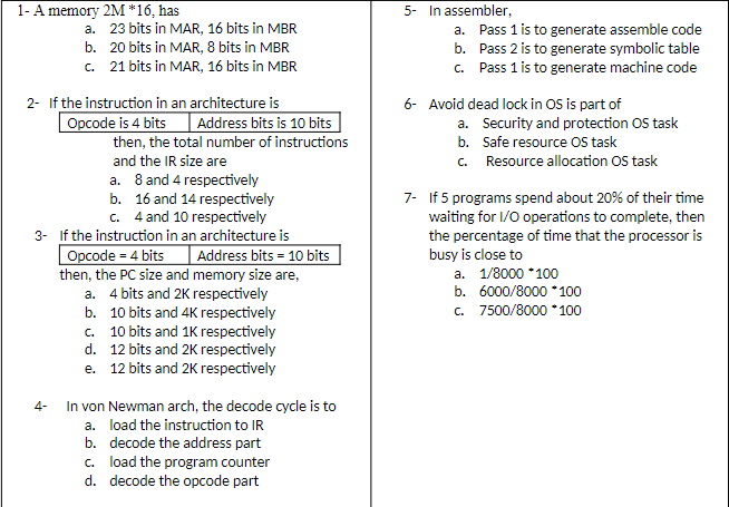 1- A memory 2M∗16, has 5- In assembler, a. 23 bits in | Chegg.com