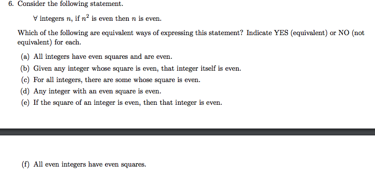Solved 6. Consider the following statement V integers n, if | Chegg.com