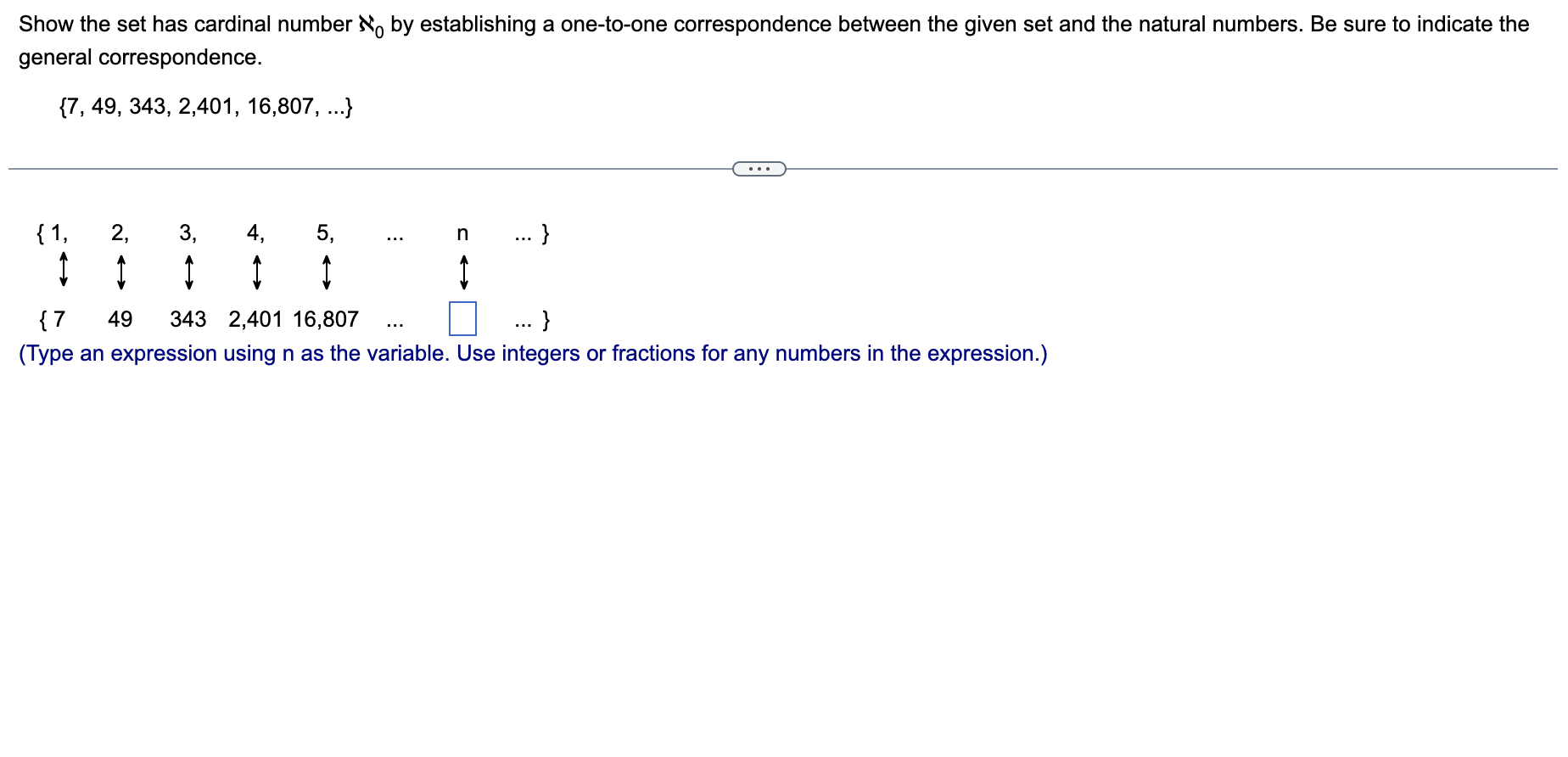Solved Show the set has cardinal number ℵ0 by establishing a | Chegg.com