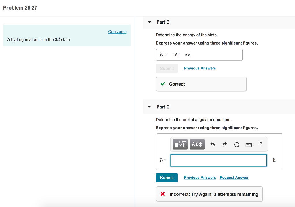 Solved Problem 28.27 Part B Constants Determine the energy | Chegg.com