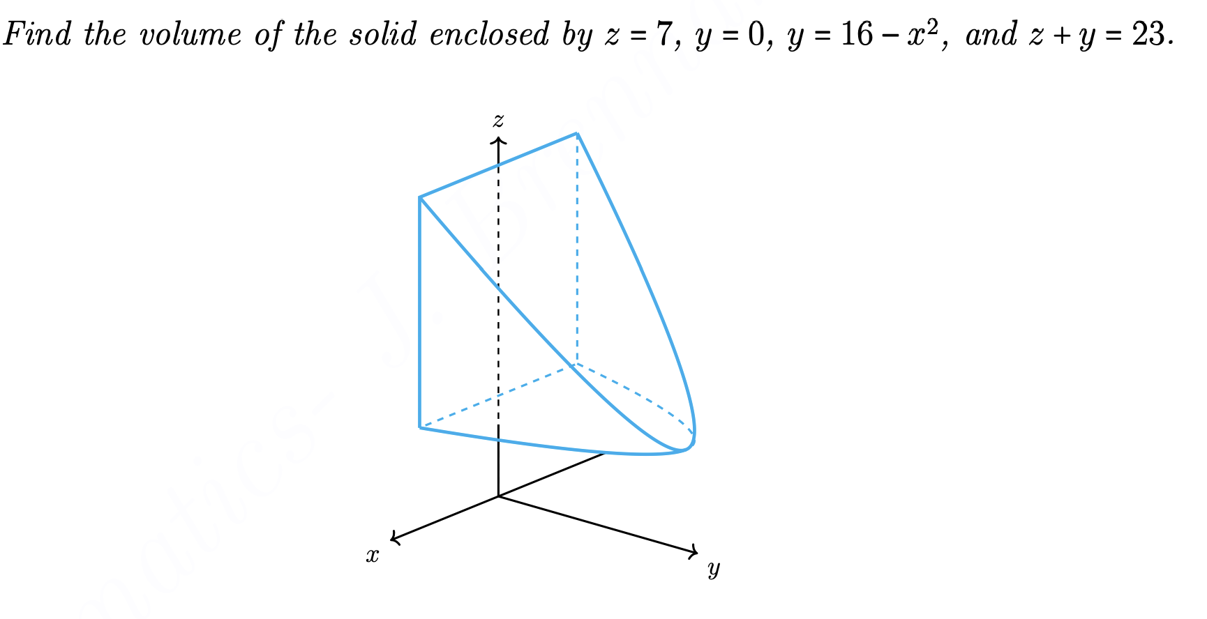 Solved Find the volume of the solid enclosed by z = 7, y = | Chegg.com