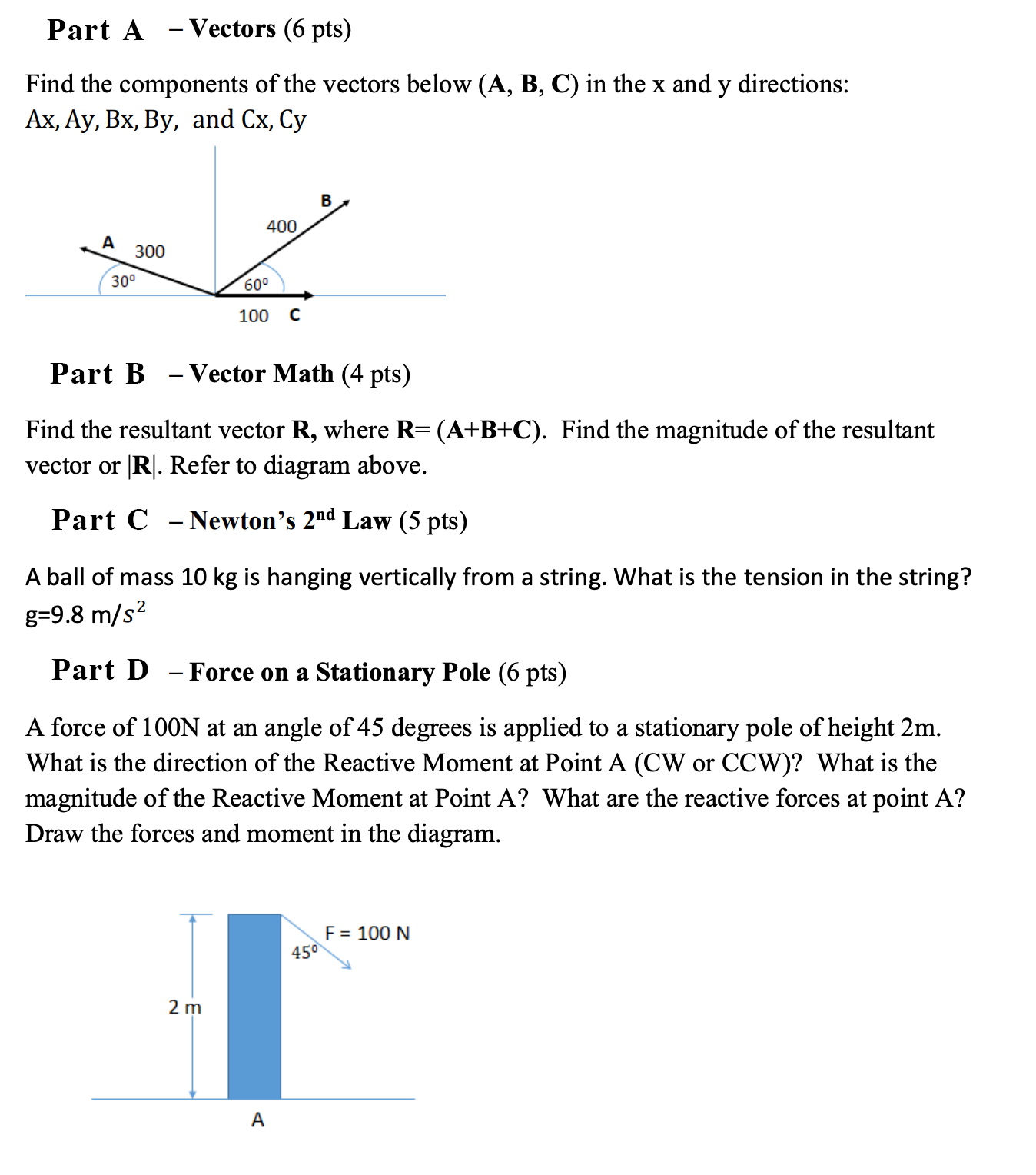 Solved Part A – Vectors (6 pts) Find the components of the | Chegg.com