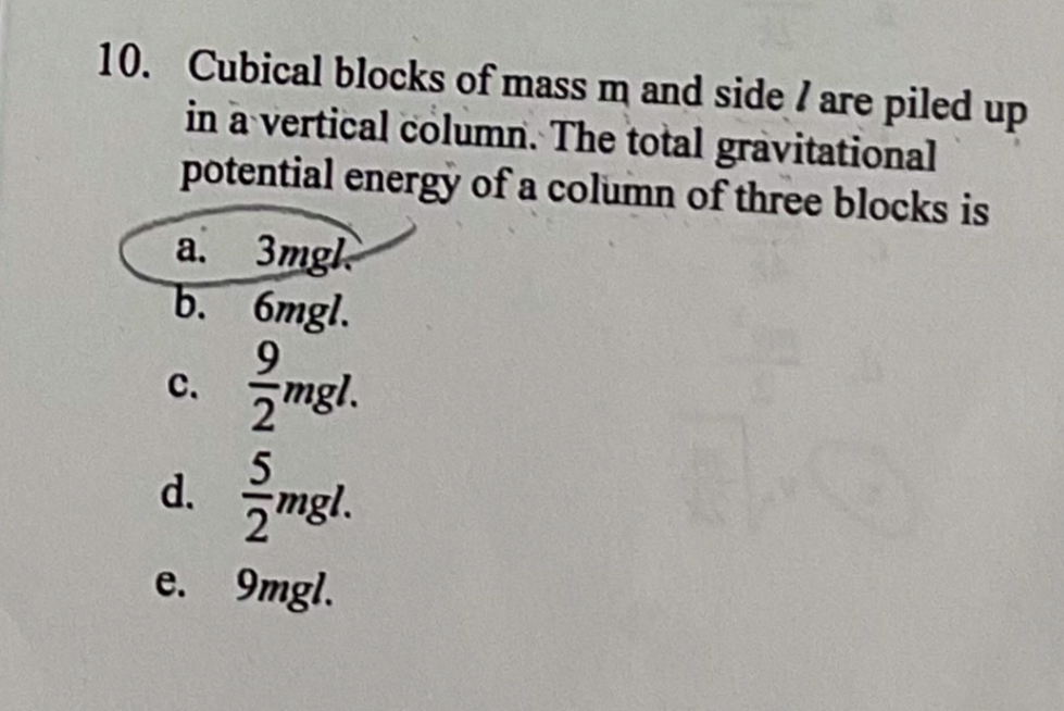 Solved Cubical blocks of ﻿mass m ﻿and side l ﻿are piled upin | Chegg.com