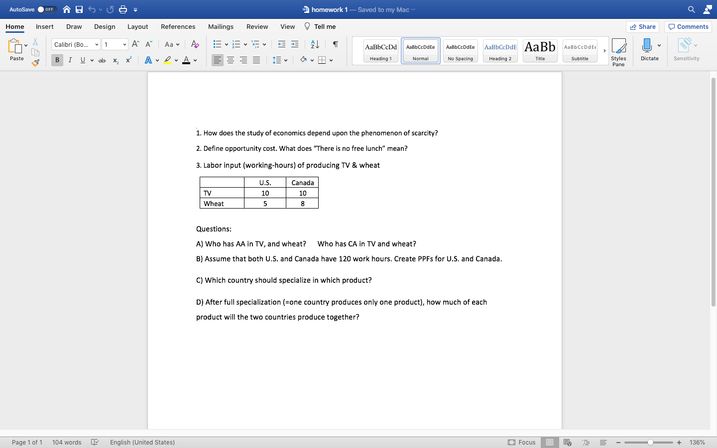 Solved AutoSave OFF w homework 1 - Saved to my Mac Home | Chegg.com