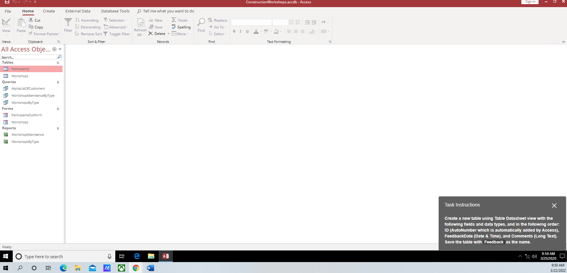Solved Construction Workshops.accdb - Access Sign in File | Chegg.com