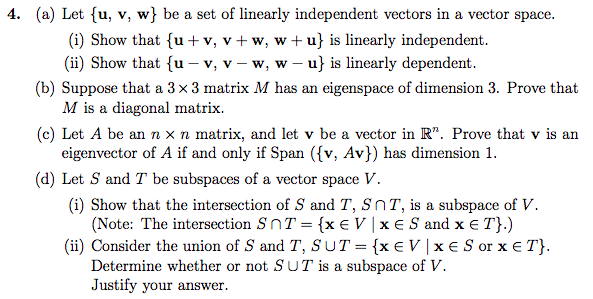Solved 4. (a) Let {u, v, w} be a set of linearly independent | Chegg.com