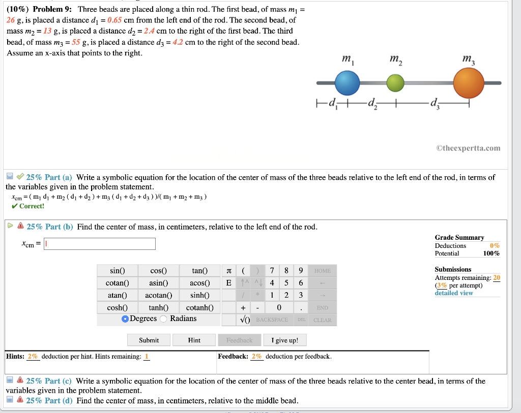Solved: (10%) Problem 9: Three Beads Are Placed Along A Th... | Chegg.com