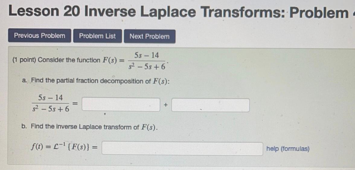 Solved Lesson 20 Inverse Laplace Transforms: Problem | Chegg.com