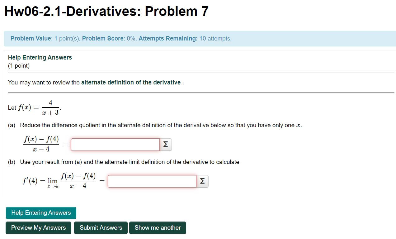 Solved Hw06-2.1-Derivatives: Problem 7 Problem Value: 1 | Chegg.com