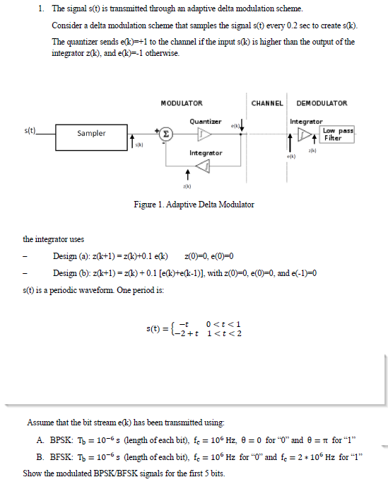 Solved 1. The signal s(t) is transmitted through an adaptive | Chegg.com