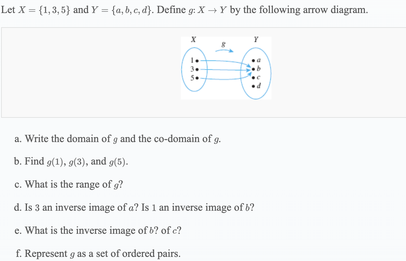 Solved Let X = {1,3,5} and Y = {a,b,c,d}. Define g: XY by | Chegg.com