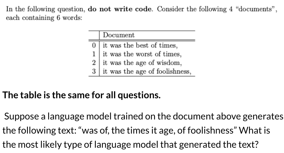 Solved Answer is one of in these Trigram Language | Chegg.com