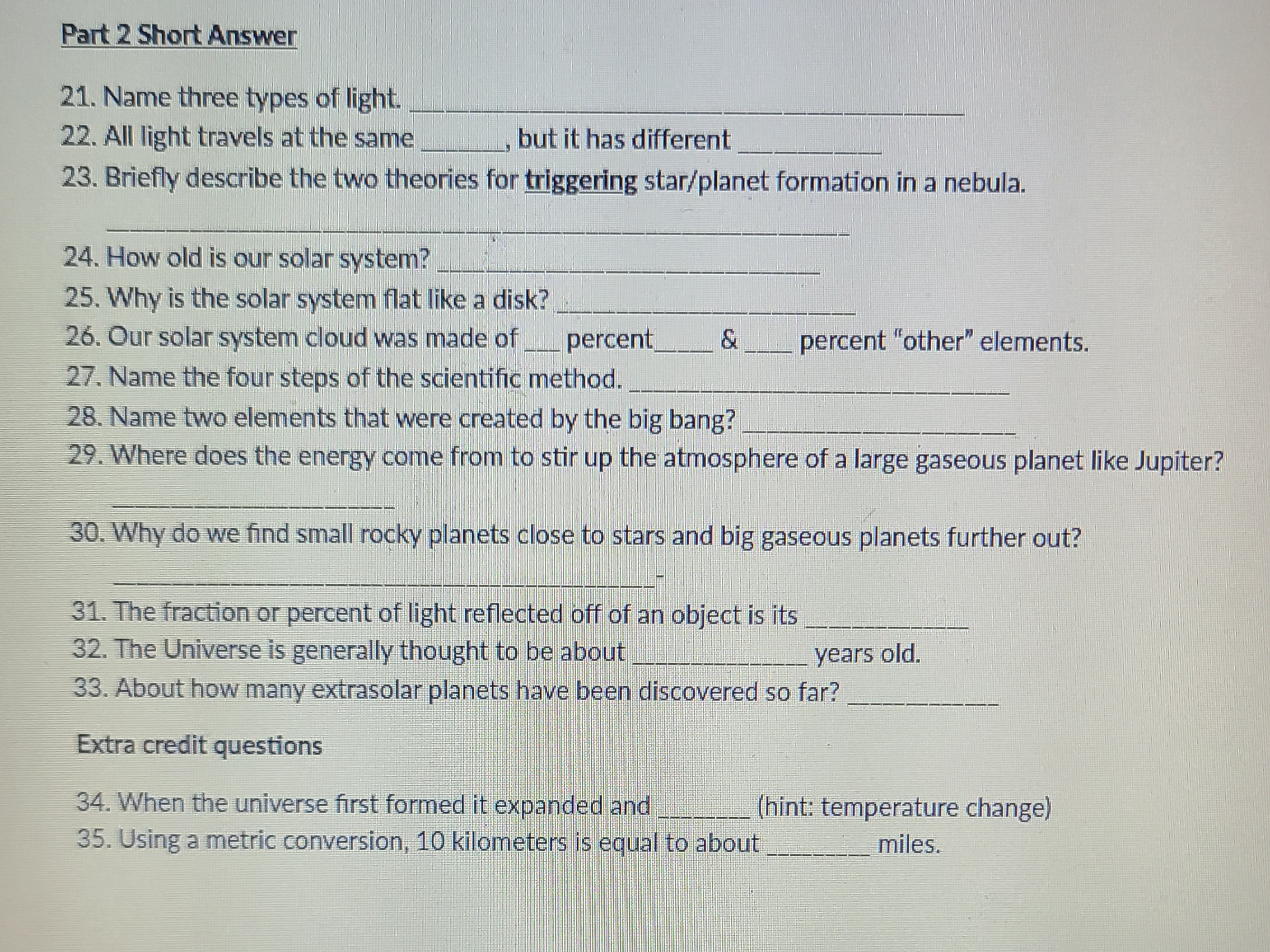 Solved 21. Name three types of light. 22. All light travels | Chegg.com