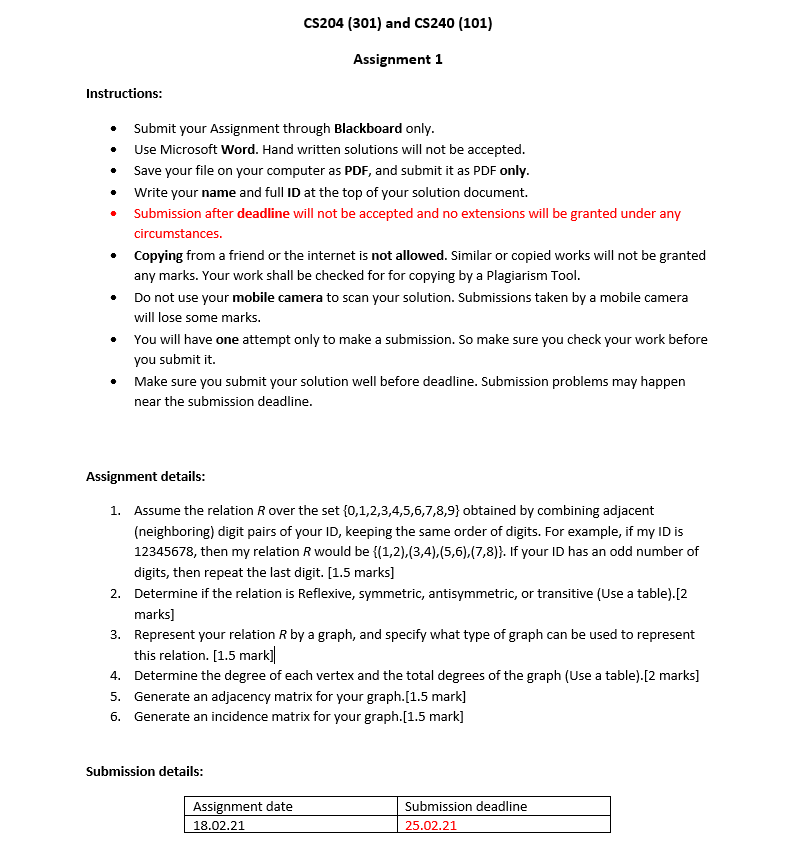 Solved CS204 (301) and CS240 (101) Assignment 1 | Chegg.com