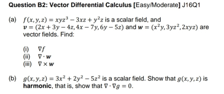 Solved Question B2: Vector Differential Calculus | Chegg.com