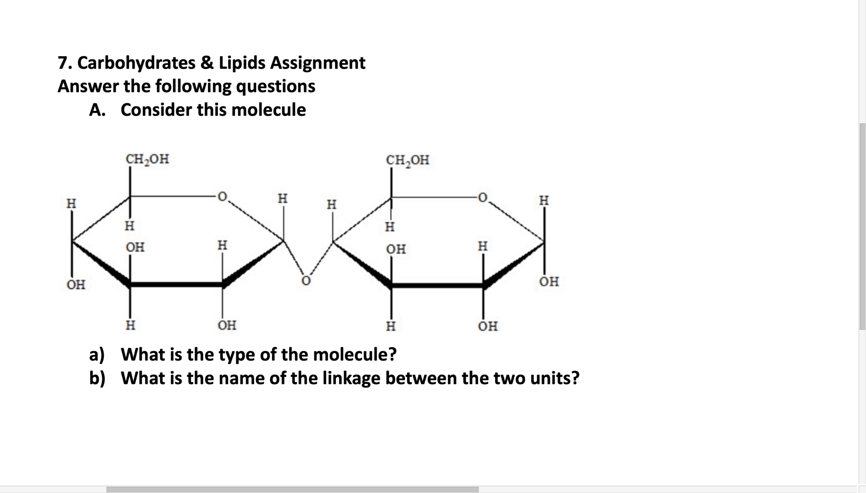 Solved 7. Carbohydrates \& Lipids Assignment Answer the | Chegg.com