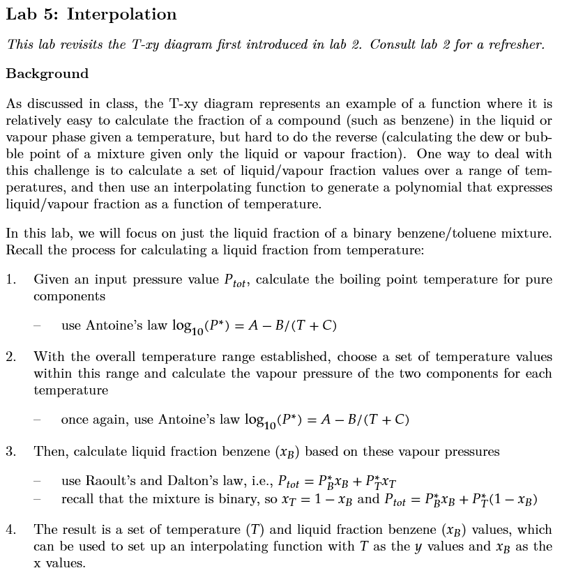 Lab 5: Interpolation This lab revisits the T-ry | Chegg.com