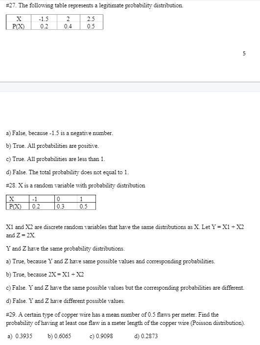 Solved =27. The following table represents a legitimate | Chegg.com