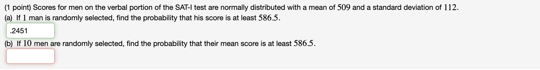 Solved (1 point) Scores for men on the verbal portion of the | Chegg.com