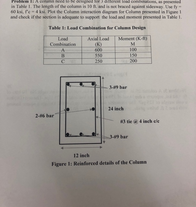 column need be designed Problem 1: A to for 3 | Chegg.com