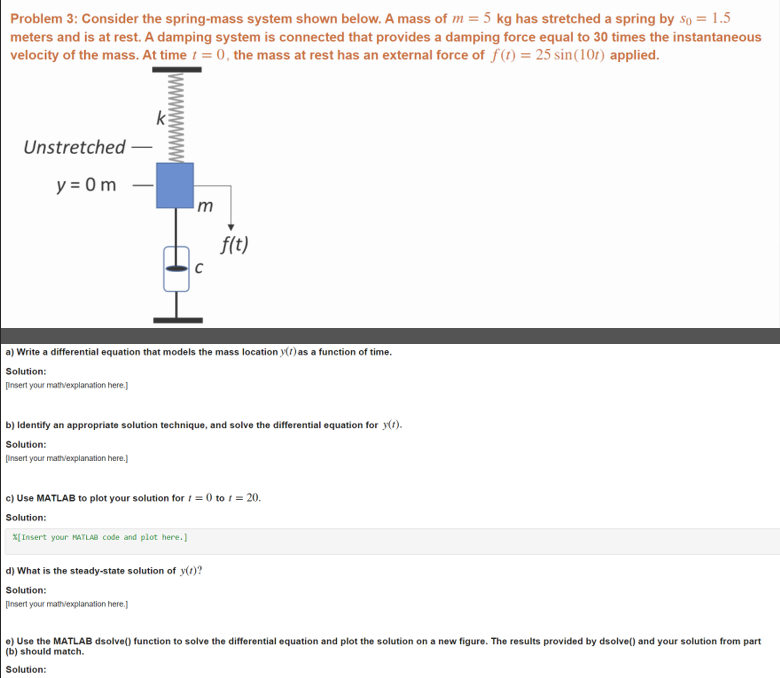Solved Problem 3 Consider The Spring Mass System Shown