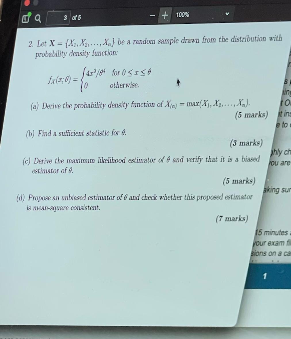 2. Let X={X1,X2,…,Xn} be a random sample drawn from | Chegg.com