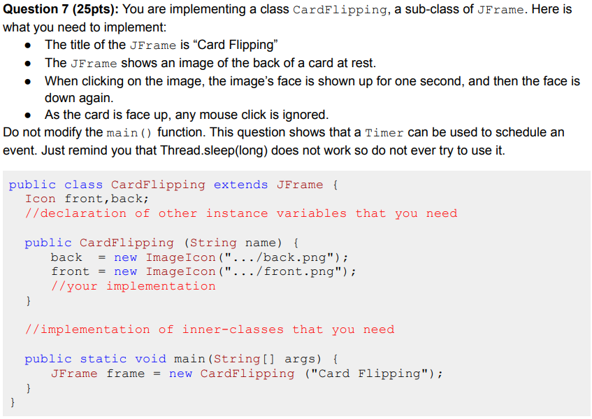 Solved Question 7 (25pts): You are implementing a class | Chegg.com