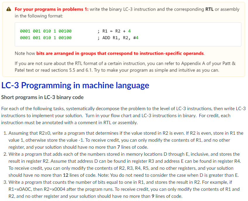 A For your programs in problems 1: write the binary | Chegg.com