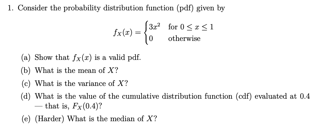 Solved 1. Consider the probability distribution function | Chegg.com