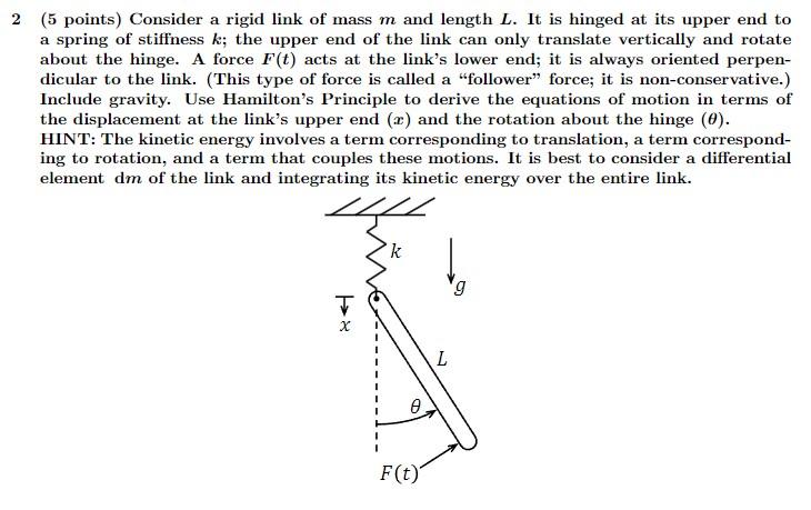 Solved Consider a rigid link of mass m and length L. It is | Chegg.com