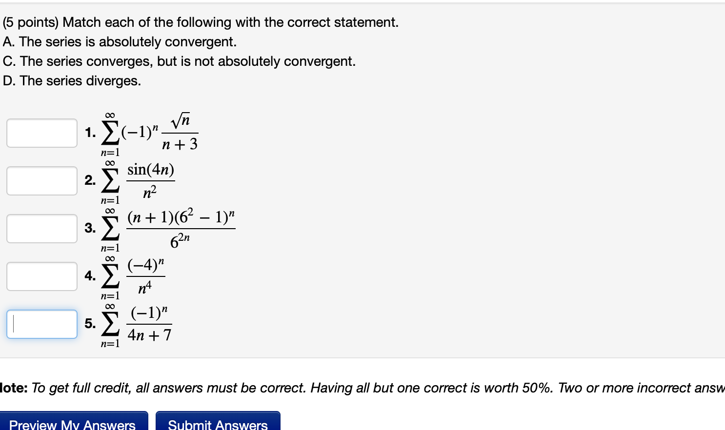 Solved (5 points) Match each of the following with the | Chegg.com