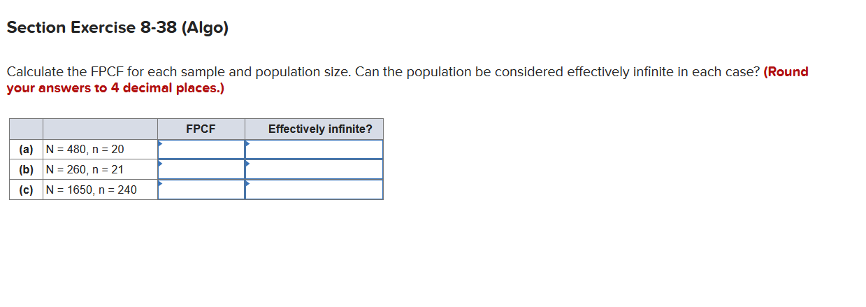 Solved Section Exercise 8-38 (Algo) Calculate the FPCF for | Chegg.com
