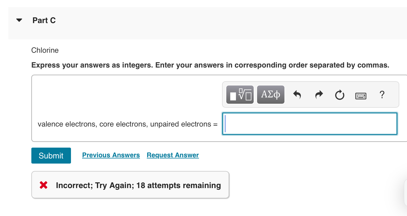 Solved Part CChlorineExpress your answers as integers. Enter | Chegg.com