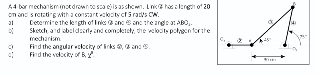 Solved A 4-bar mechanism (not drawn to scale) is as shown. | Chegg.com