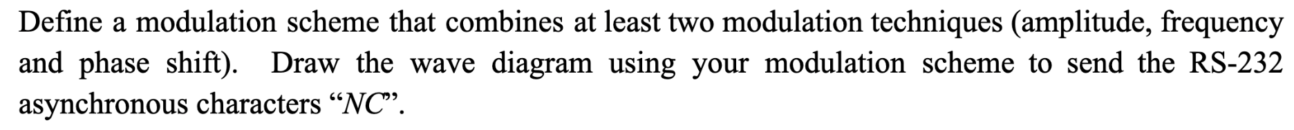 Solved Define a modulation scheme that combines at least two | Chegg.com