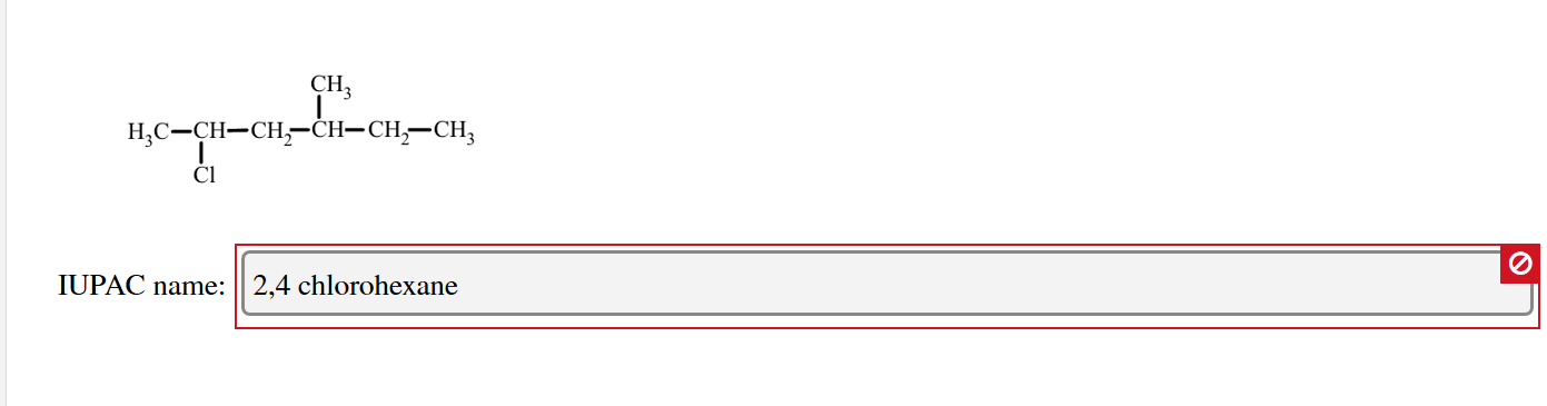 Solved CH, H,C-CH-CH-CH-CH2-CH; IUPAC name: 2,4 chlorohexane | Chegg.com