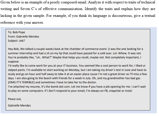 Solved Given below is an example of a poorly composed email. | Chegg.com